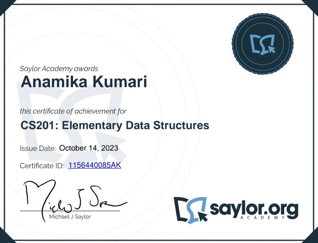Anamika Giri on LinkedIn: #connections #datastructures #saylor #dsa #coding Anamika Giri on LinkedIn: #connections #datastructures #saylor #dsa #coding