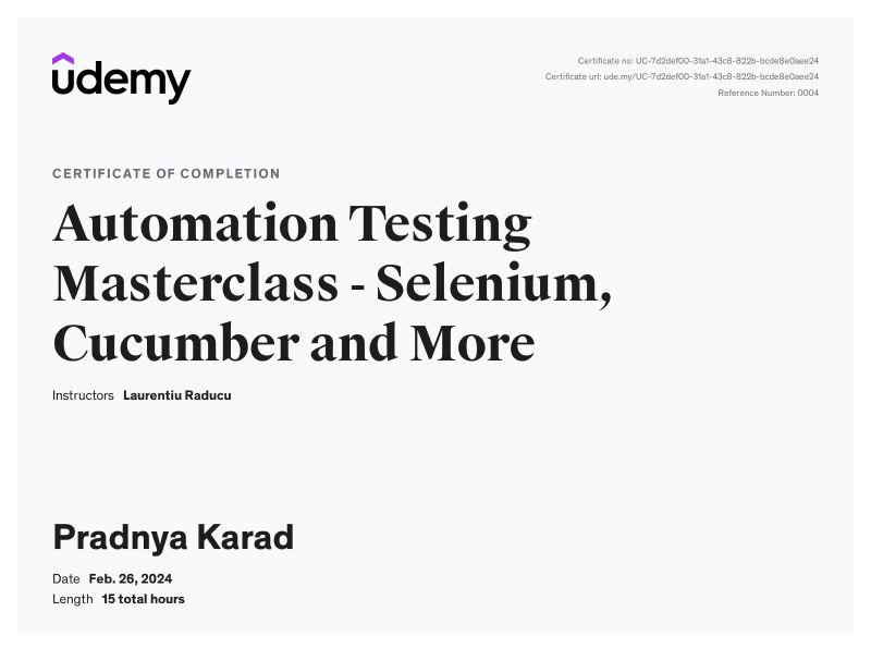 #certification #automationtesting #selenium #cucumber | pradnya karad #certification #automationtesting #selenium #cucumber | pradnya karad