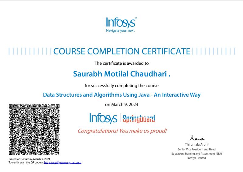 Saurabh Chaudhari on LinkedIn: #certification #datastructures # ... Saurabh Chaudhari on LinkedIn: #certification #datastructures # ...