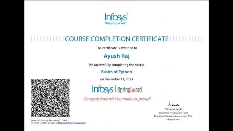 Thrilled to share that I’ve completed the Basics of Python course on ... Thrilled to share that I’ve completed the Basics of Python course on ...