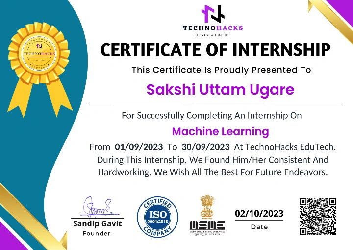 Sakshi Ugare on LinkedIn: #technohacks #technohacksinternship #thankyou Sakshi Ugare on LinkedIn: #technohacks #technohacksinternship #thankyou