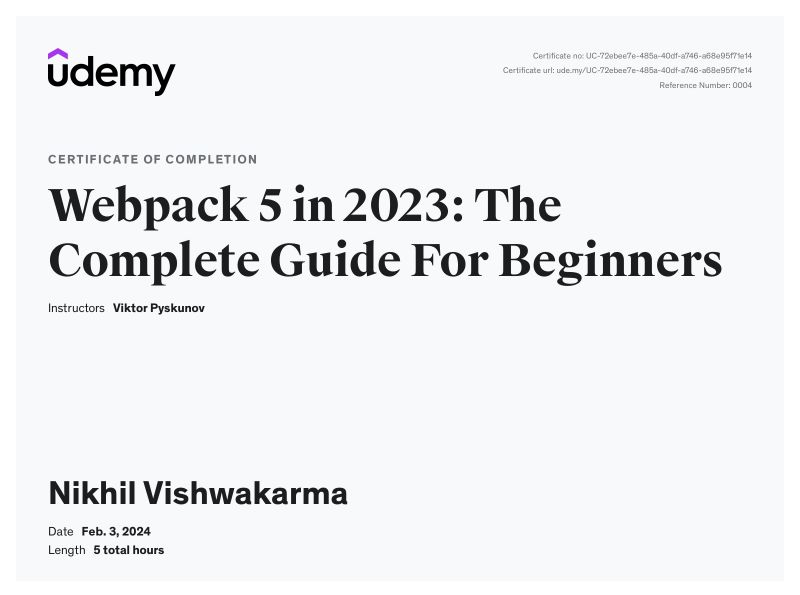 Nikhil Vishwakarma on LinkedIn: #webpack #certification #webdevelopment Nikhil Vishwakarma on LinkedIn: #webpack #certification #webdevelopment