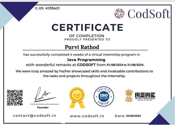 Purvi Rathod on LinkedIn: #javaprogramming #internshipexperience # ... Purvi Rathod on LinkedIn: #javaprogramming #internshipexperience # ...