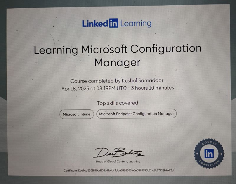 Completed the course of Learning Microsoft Configuration Manager ... Completed the course of Learning Microsoft Configuration Manager ...