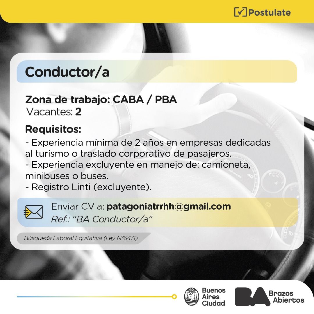 Conductor/a | TrabajoBA - Secretaría de Trabajo y Empleo Conductor/a | TrabajoBA - Secretaría de Trabajo y Empleo