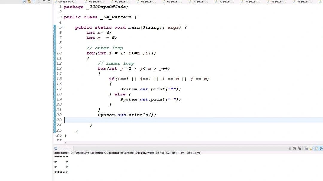 Day 4 of #100DaysOfCode , Learnt concept of pattern by loop in java ... Day 4 of #100DaysOfCode , Learnt concept of pattern by loop in java ...