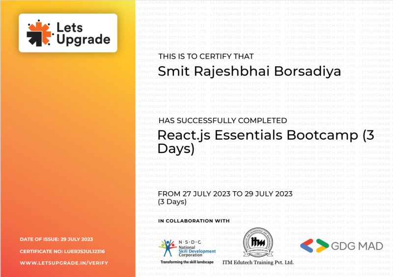Smit Borsadiya on LinkedIn: #reactjs #letsupgrade #frontenddeveloper Smit Borsadiya on LinkedIn: #reactjs #letsupgrade #frontenddeveloper