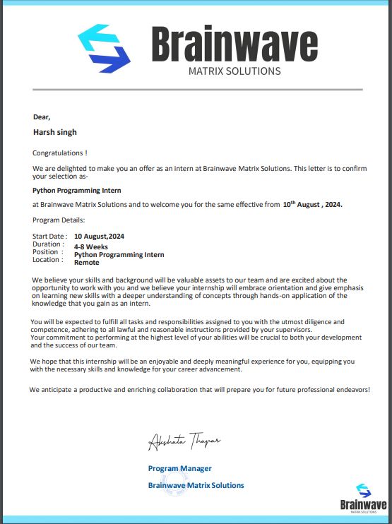 Harsh Singh on LinkedIn: #internship #python #careergrowth Harsh Singh on LinkedIn: #internship #python #careergrowth
