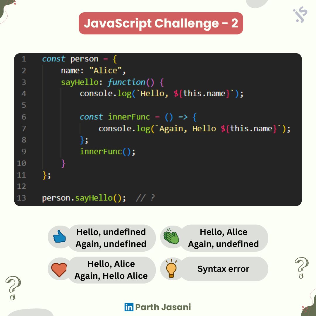 Parth Jasani on LinkedIn: #javascript #codingchallenge #frontend #vuejs ... Parth Jasani on LinkedIn: #javascript #codingchallenge #frontend #vuejs ...