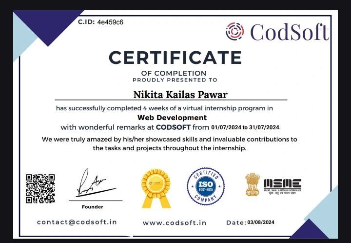 Nikita Pawar on LinkedIn: #internship #codsoft #professionaldevelopment ... Nikita Pawar on LinkedIn: #internship #codsoft #professionaldevelopment ...