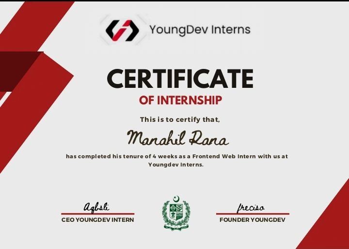 🚀I successfully completed my internship at YoungDev Intern | Manahil Rana 🚀I successfully completed my internship at YoungDev Intern | Manahil Rana