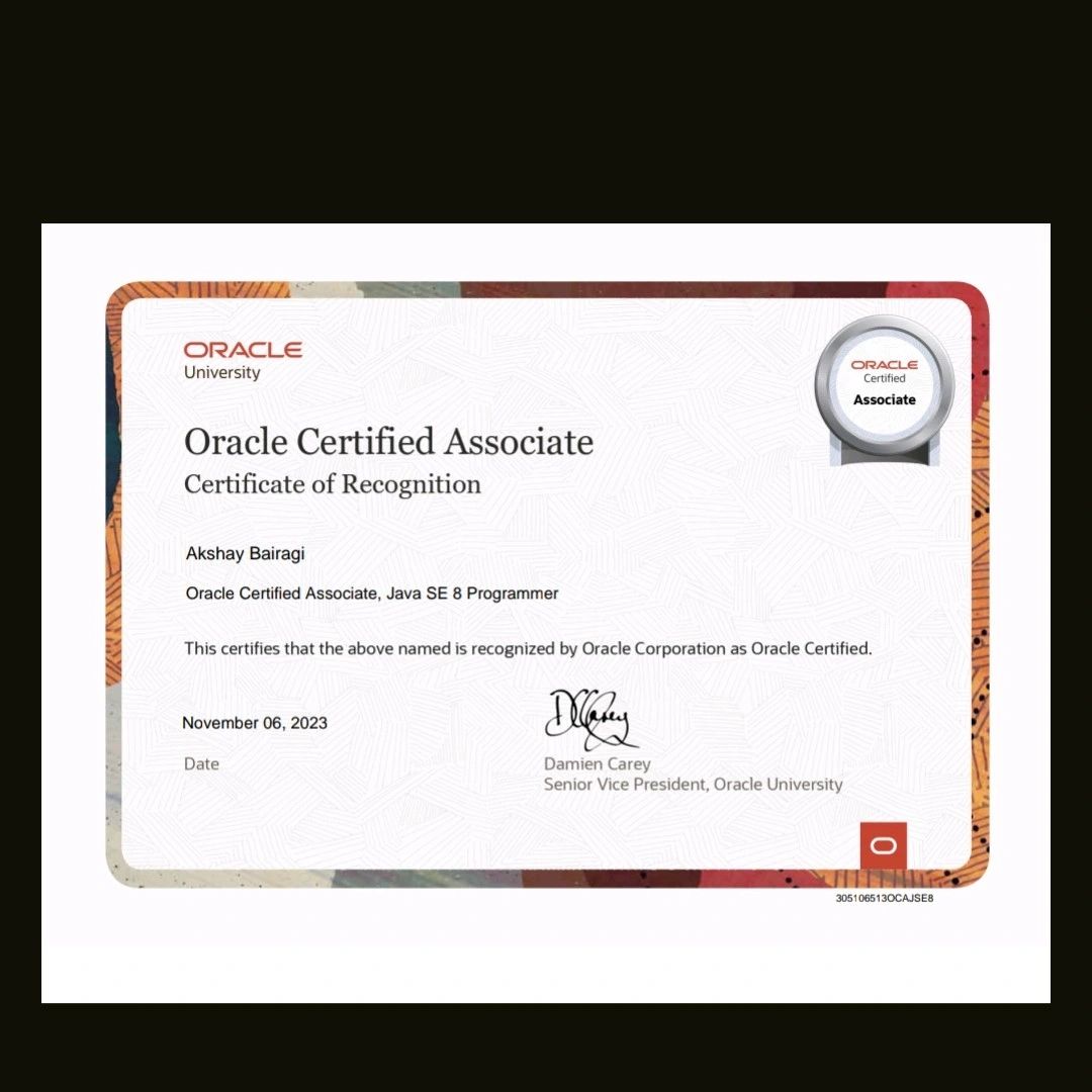Akshay Bairagi on LinkedIn: Oracle certified 😇 Akshay Bairagi on LinkedIn: Oracle certified 😇