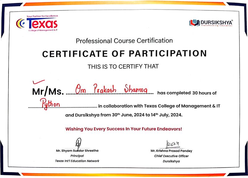 Om Prakash Sharma on LinkedIn: Python Certificate Om Prakash Sharma on LinkedIn: Python Certificate