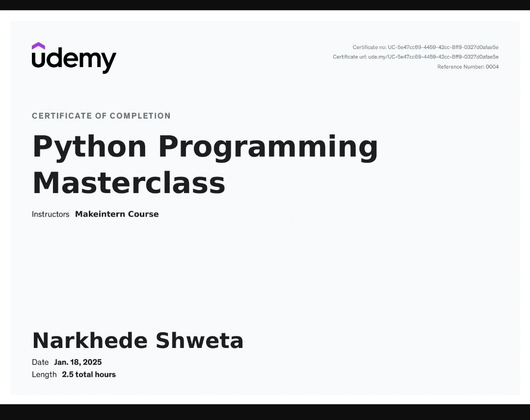 Shweta Narkhede on LinkedIn: #python #programming #achievement #udemy ... Shweta Narkhede on LinkedIn: #python #programming #achievement #udemy ...