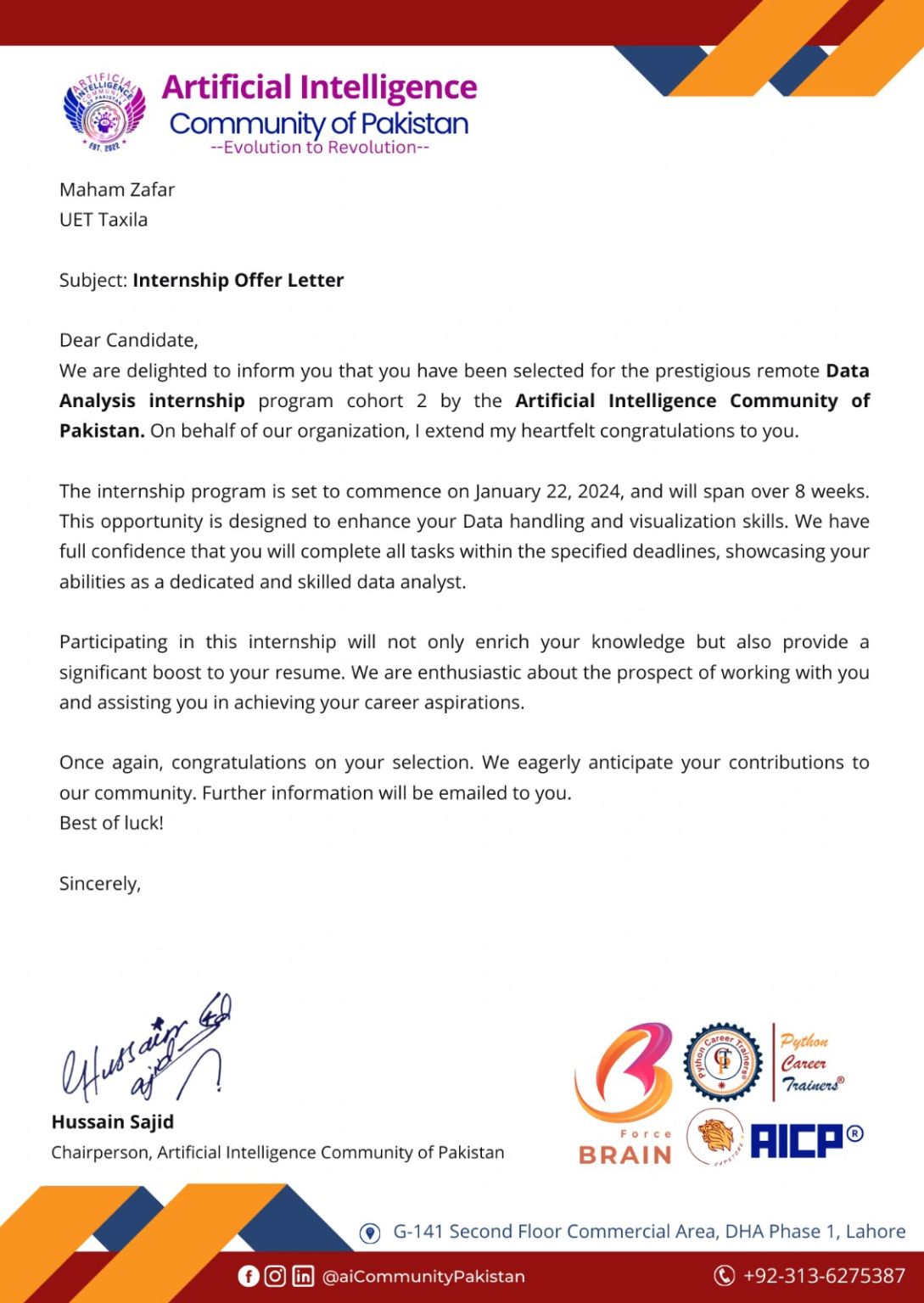 Maham Zafar on LinkedIn: #datascience #ai #internship #aicp Maham Zafar on LinkedIn: #datascience #ai #internship #aicp