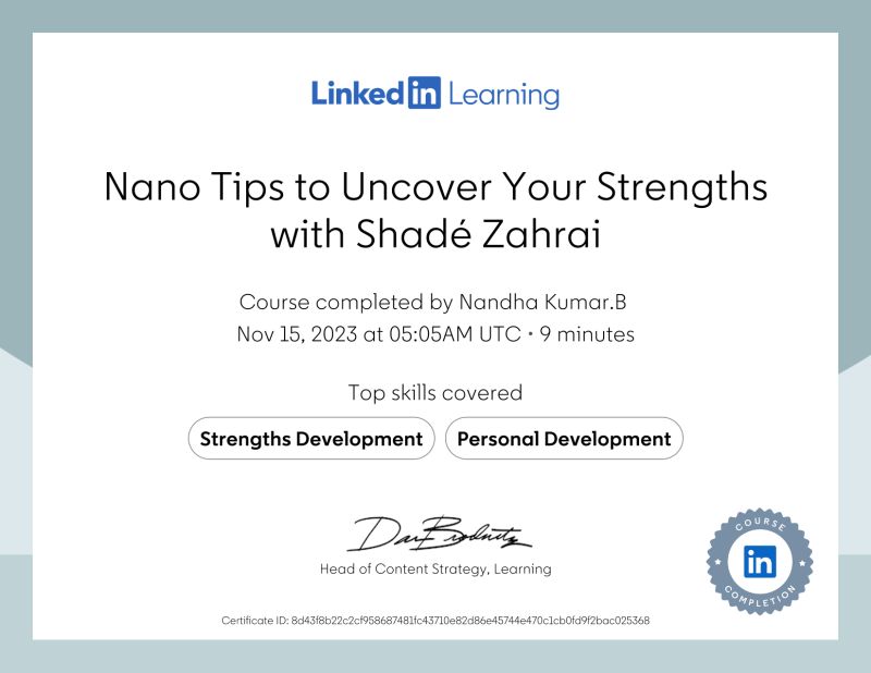 Nandha Kumar.B on LinkedIn: Certificate of Completion Nandha Kumar.B on LinkedIn: Certificate of Completion