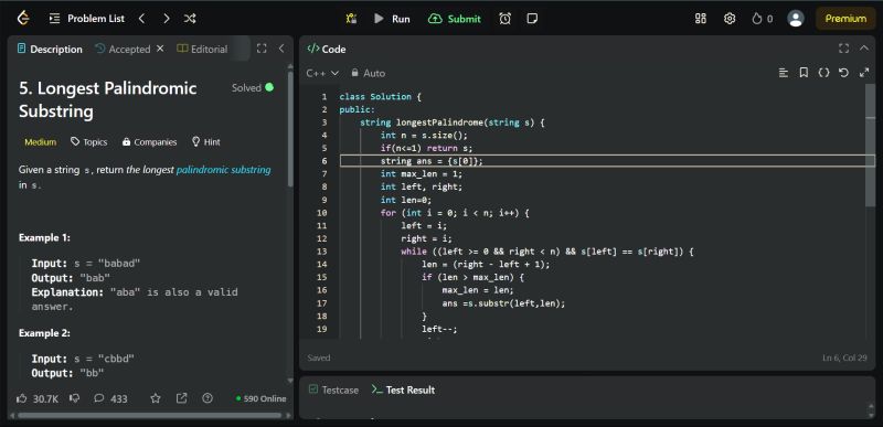 Solved Longest Palindromic Substring on LeetCode | Devesh Singh posted ... Solved Longest Palindromic Substring on LeetCode | Devesh Singh posted ...