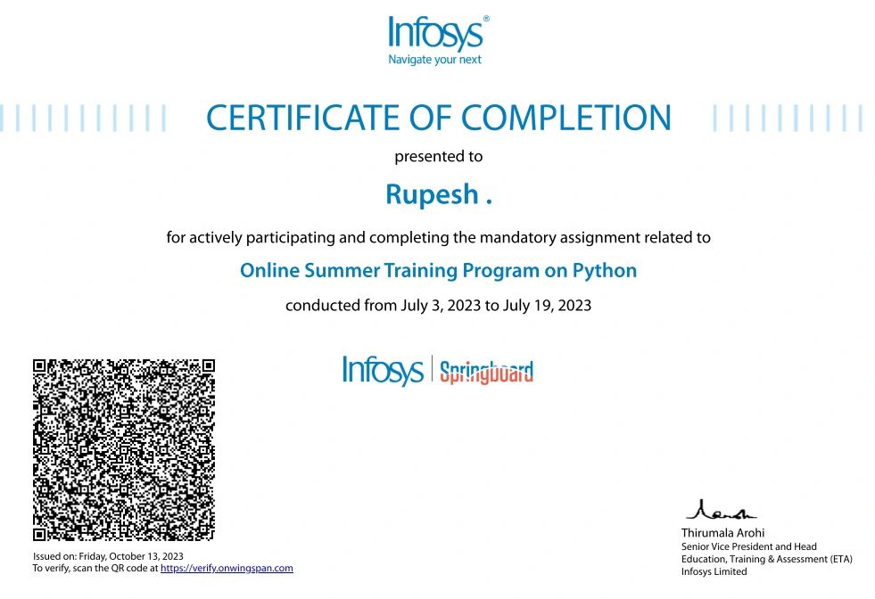 Rupesh . on LinkedIn: #insinfosysspringboard #infosys # ... Rupesh . on LinkedIn: #insinfosysspringboard #infosys # ...