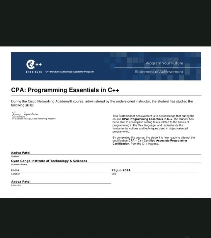 Completed CPA: Programming Essentials in C++ | Aadya Patel posted on ... Completed CPA: Programming Essentials in C++ | Aadya Patel posted on ...