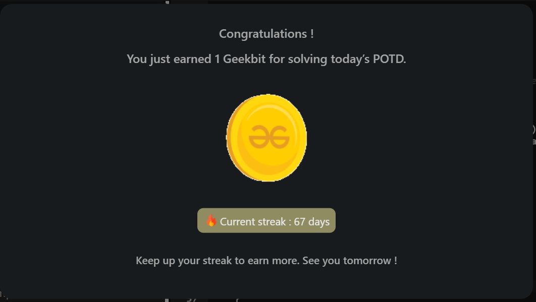 Day 67 of #100DaysOfCode: Nailing GeeksforGeeks Problem | Ganesh Shete ... Day 67 of #100DaysOfCode: Nailing GeeksforGeeks Problem | Ganesh Shete ...