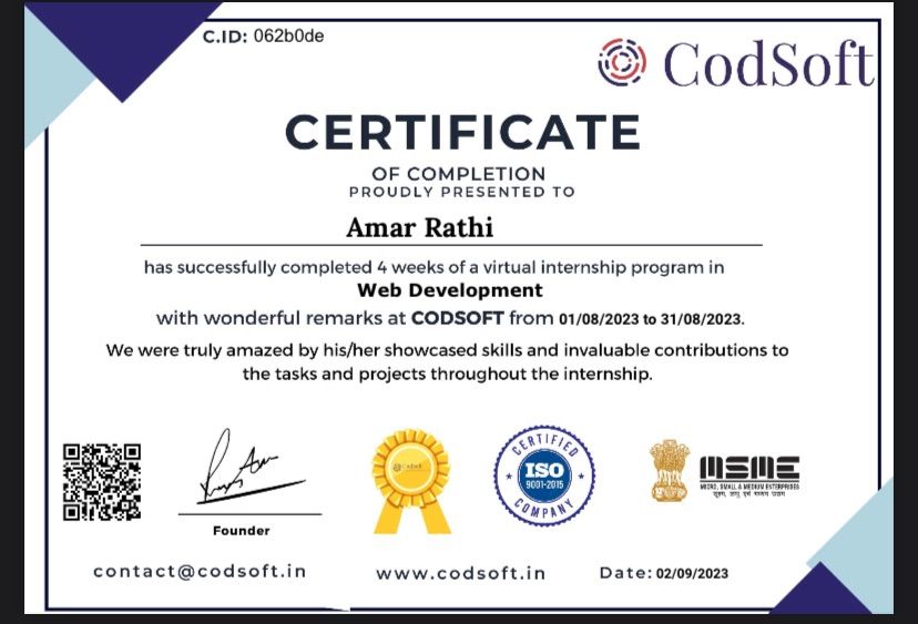 Amar Rathi on LinkedIn: #webdevelopment #internship #codsoft # ... Amar Rathi on LinkedIn: #webdevelopment #internship #codsoft # ...