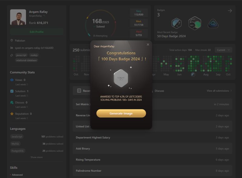 Syed M. Arqam Rafay on LinkedIn: **100 Days on LeetCode!** ๐ ... Syed M. Arqam Rafay on LinkedIn: **100 Days on LeetCode!** ๐ ...