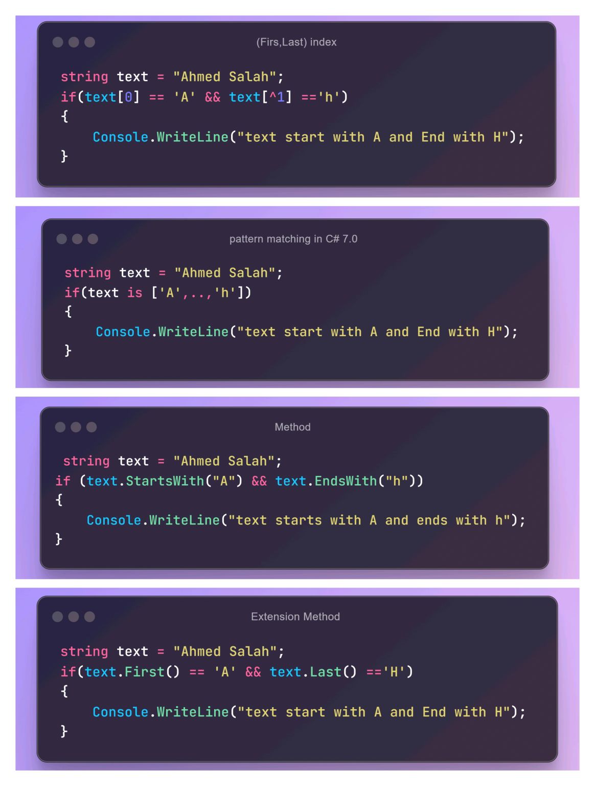 Ahmed Salah on LinkedIn: 💡Tip 🔍**String Pattern Matching in C#** In C# ... Ahmed Salah on LinkedIn: 💡Tip 🔍**String Pattern Matching in C#** In C# ...