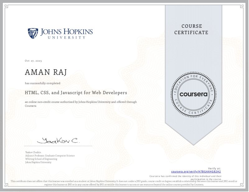 Aman Raj on LinkedIn: #development #certificate #webdevelopment Aman Raj on LinkedIn: #development #certificate #webdevelopment