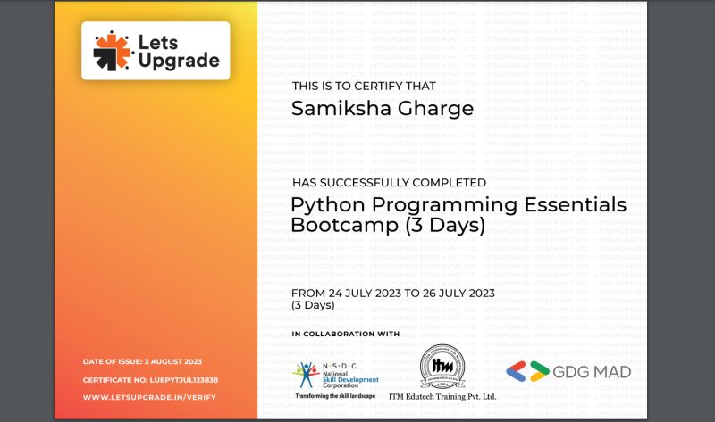 Samiksha Gharge on LinkedIn: #pythonbootcamp #letsupgrade # ... Samiksha Gharge on LinkedIn: #pythonbootcamp #letsupgrade # ...