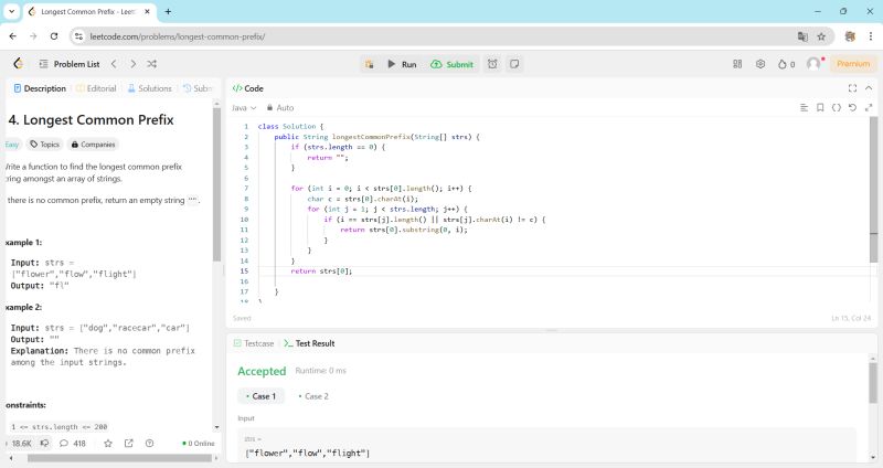 #longest_common_prefix #java #leetcode | Jyothi Vadalasetty #longest_common_prefix #java #leetcode | Jyothi Vadalasetty