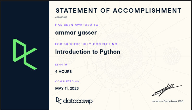 Ammar Yasser on LinkedIn: #datacamp #python #learningjourney #datascience Ammar Yasser on LinkedIn: #datacamp #python #learningjourney #datascience
