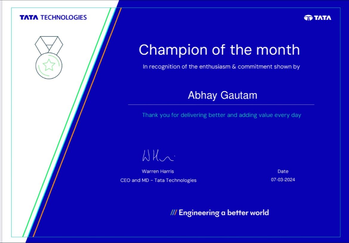 Abhay Gautam on LinkedIn: #tatatechnologies Abhay Gautam on LinkedIn: #tatatechnologies