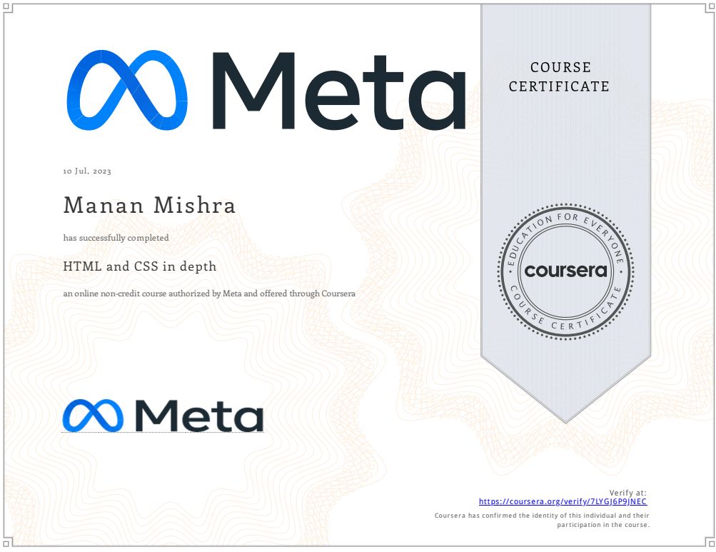 Manan Mishra on LinkedIn: #html #css #coursera #meta Manan Mishra on LinkedIn: #html #css #coursera #meta