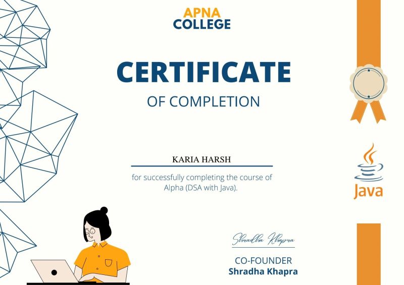 Completed JAVA+DSA course by Apna College | Harsh Karia posted on the ... Completed JAVA+DSA course by Apna College | Harsh Karia posted on the ...