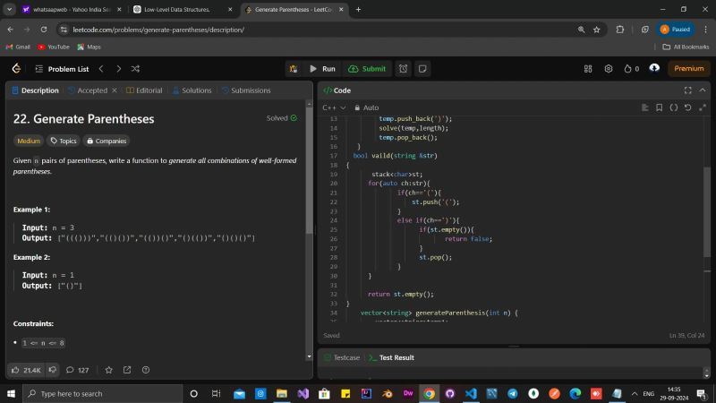 Akshat kumar on LinkedIn: Generate Parentheses:- Akshat kumar on LinkedIn: Generate Parentheses:-