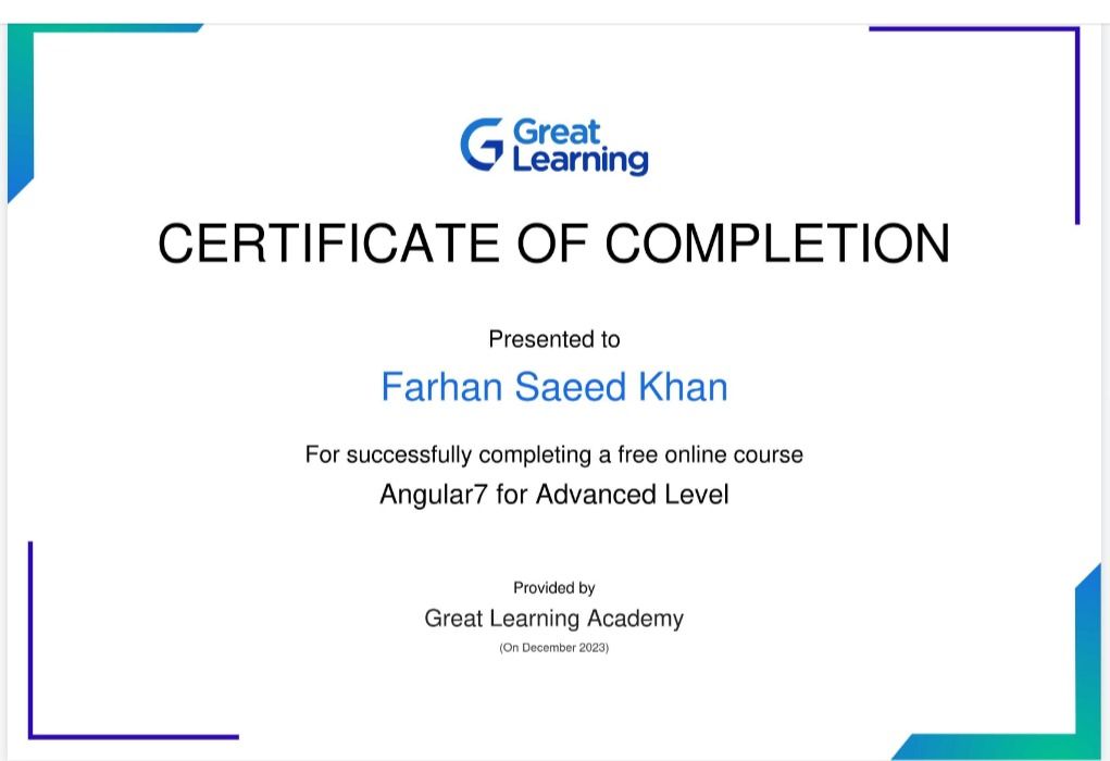 Farhan Saeed Khan on LinkedIn: Certificate of Completion - Angular 7 ... Farhan Saeed Khan on LinkedIn: Certificate of Completion - Angular 7 ...