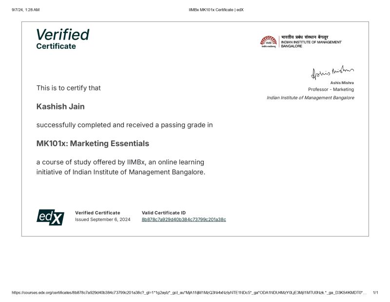 Completed Marketing Essentials Certificate | Kashish Jain posted on the ... Completed Marketing Essentials Certificate | Kashish Jain posted on the ...