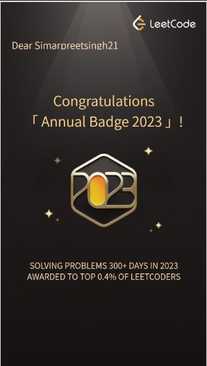 Earned LeetCode's badge for solving problems | Simarpreet Singh posted ... Earned LeetCode's badge for solving problems | Simarpreet Singh posted ...