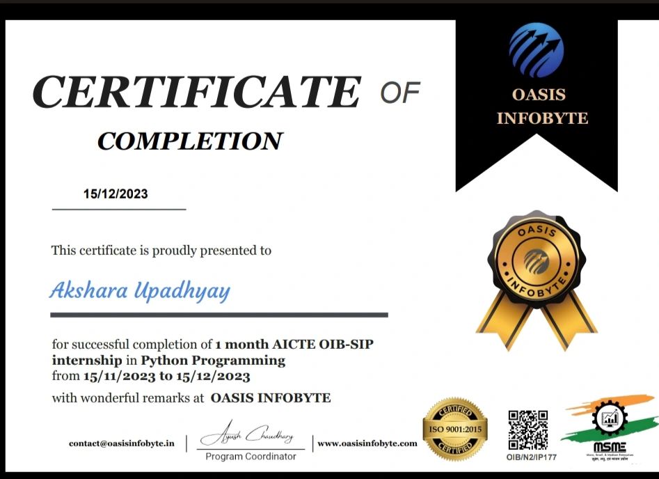 #completioncertificate #pythoninternship #skillsdevelopment #oasis ... #completioncertificate #pythoninternship #skillsdevelopment #oasis ...