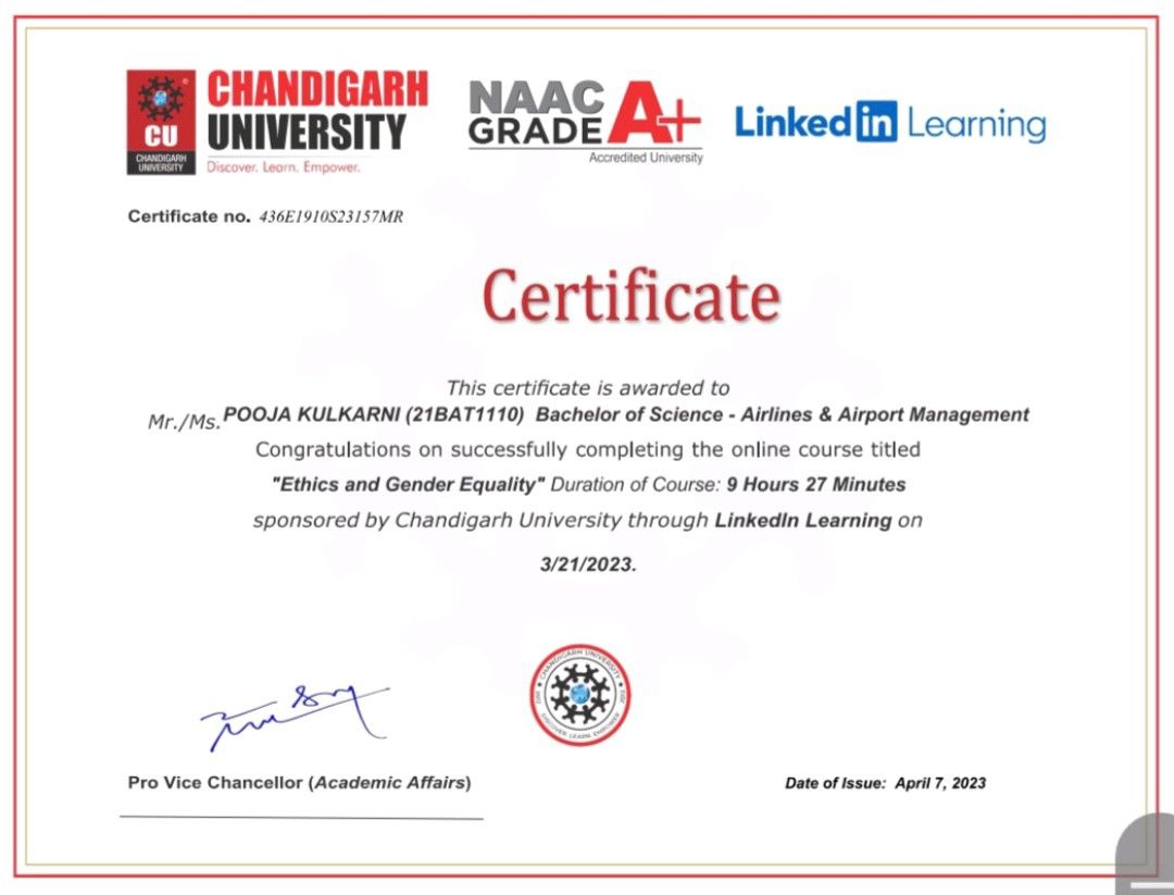 Pooja Kulkarni on LinkedIn: Successfully completed ''Ethics and Gender ... Pooja Kulkarni on LinkedIn: Successfully completed ''Ethics and Gender ...