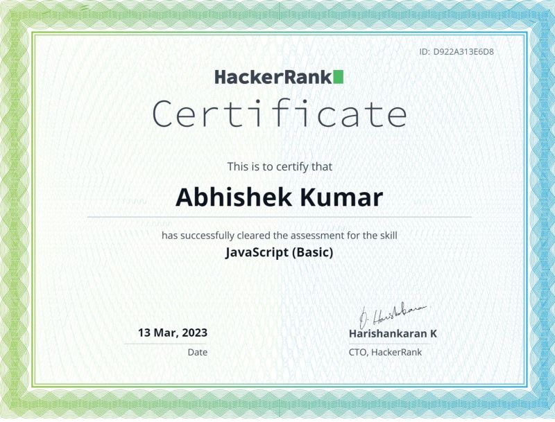 Abhishek Kumar on LinkedIn: #javascript #hackerrank #html5 #css3 # ... Abhishek Kumar on LinkedIn: #javascript #hackerrank #html5 #css3 # ...