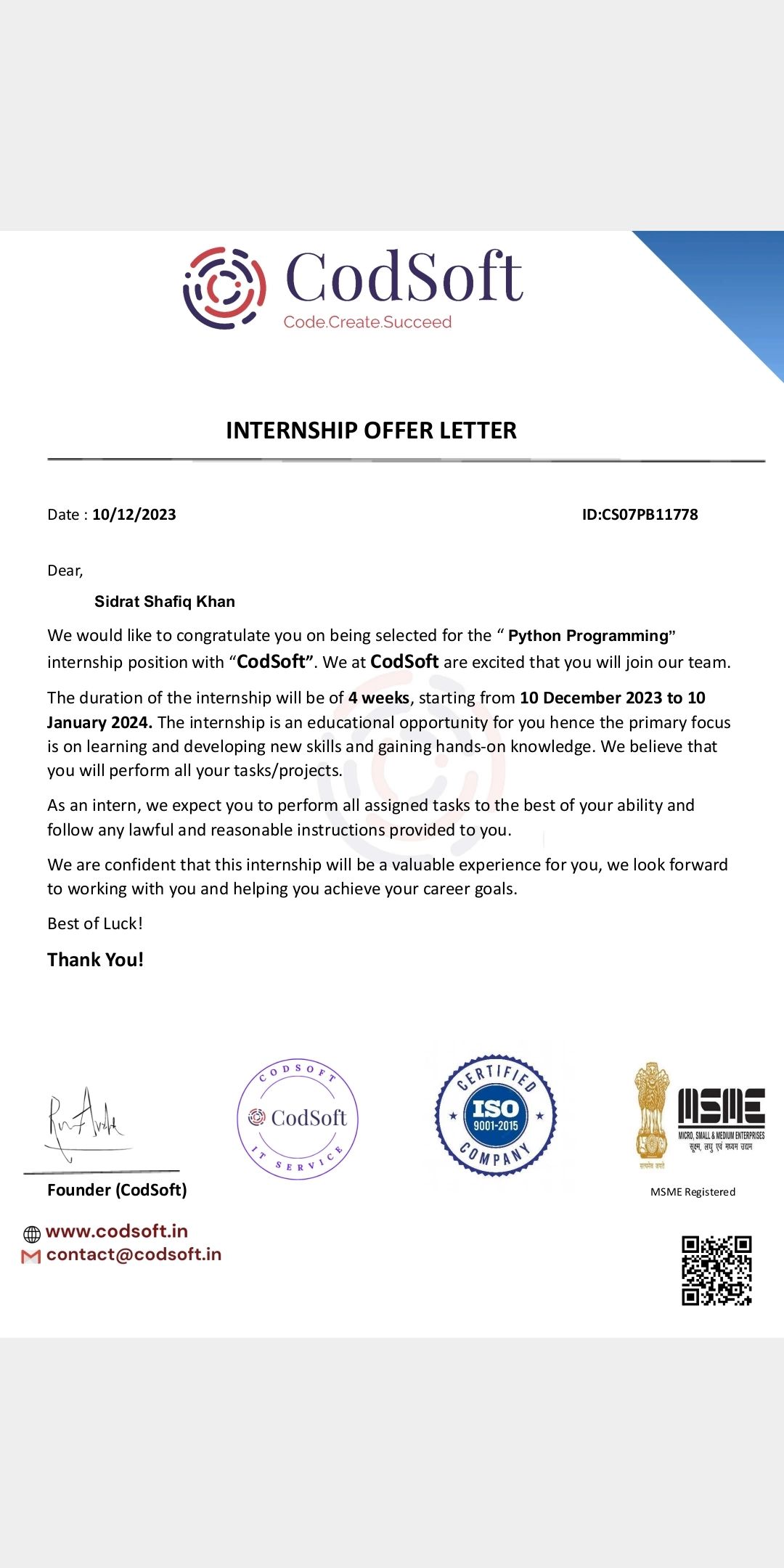 sidrat khan on LinkedIn: #pythoninternship #codsoft sidrat khan on LinkedIn: #pythoninternship #codsoft