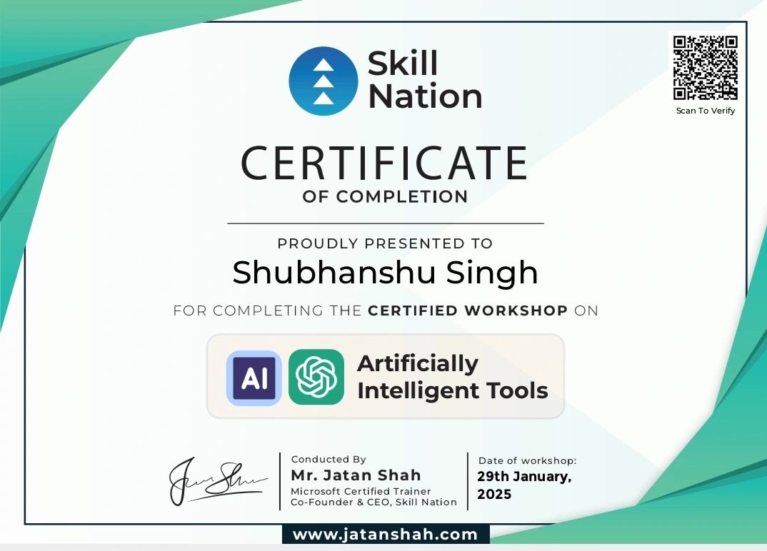 #artificialintelligence #ai #learning #skillnation | Shubhanshu Singh #artificialintelligence #ai #learning #skillnation | Shubhanshu Singh