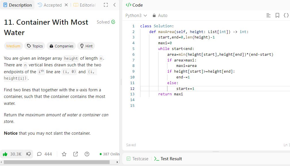 Day : 15/20 question : 23/30 leetcode problem: Container With Most ... Day : 15/20 question : 23/30 leetcode problem: Container With Most ...