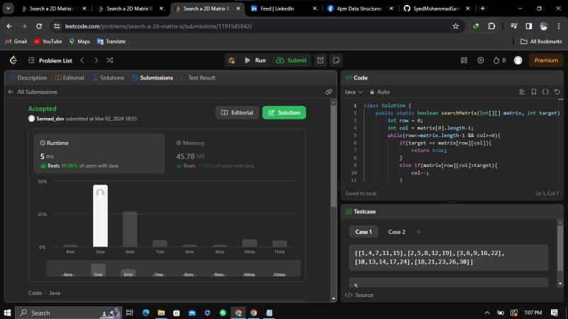 Leetcode problem: Search for target value in 2D matrix | Syed Muhammad ... Leetcode problem: Search for target value in 2D matrix | Syed Muhammad ...