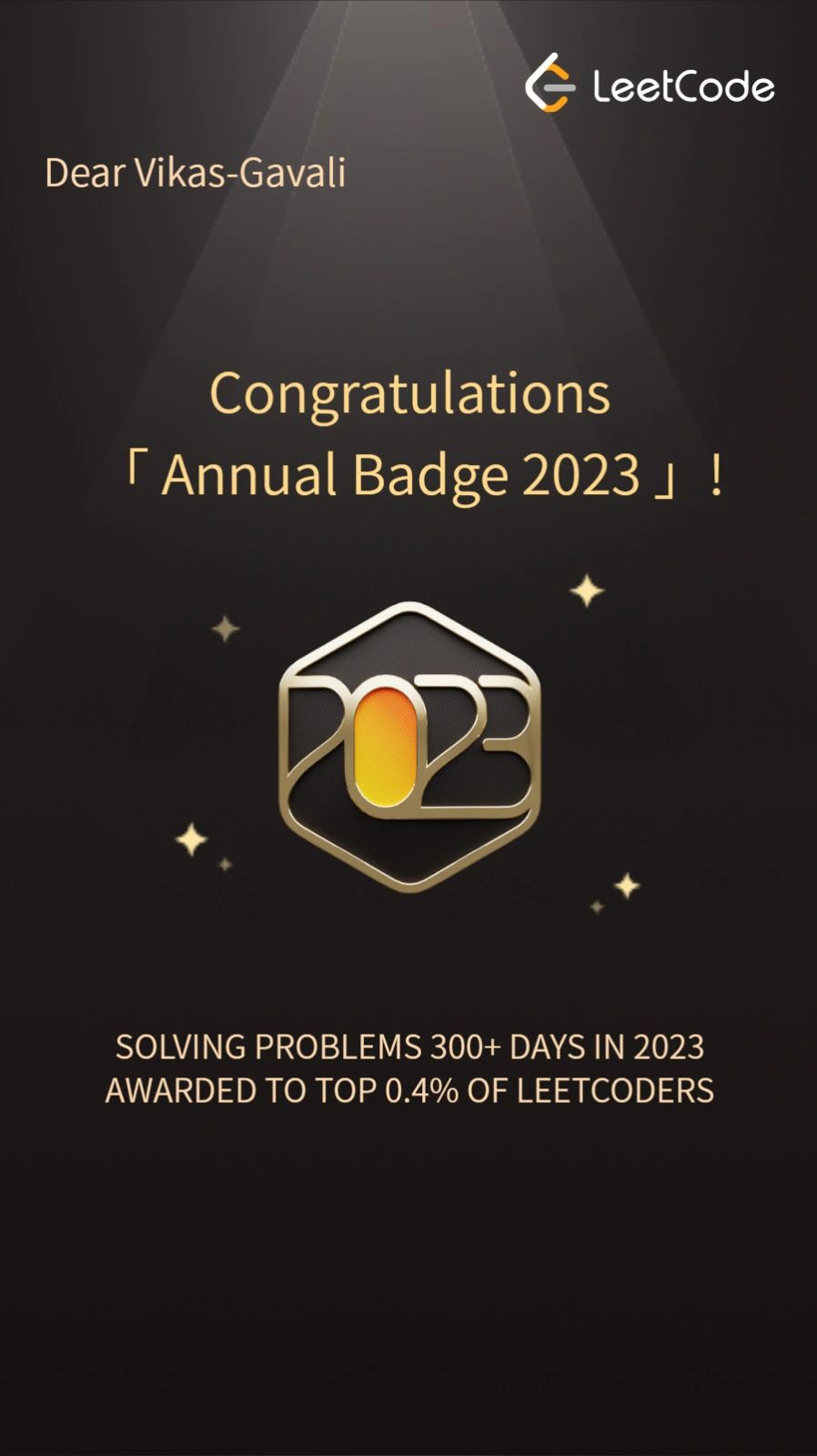 Bagged LeetCode Annual Badge 2023 | Vikas Gavali posted on the topic ... Bagged LeetCode Annual Badge 2023 | Vikas Gavali posted on the topic ...