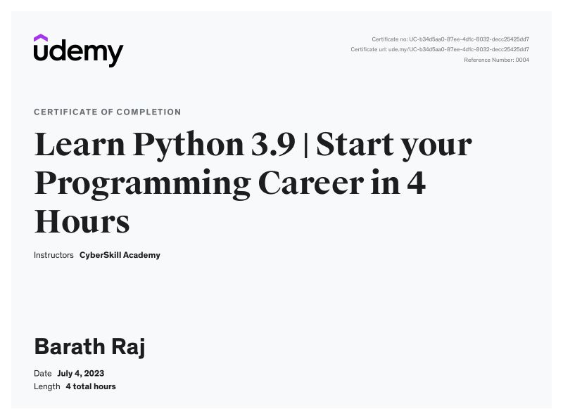 #udemy #python #pythonprogramming | Barath Raj K #udemy #python #pythonprogramming | Barath Raj K
