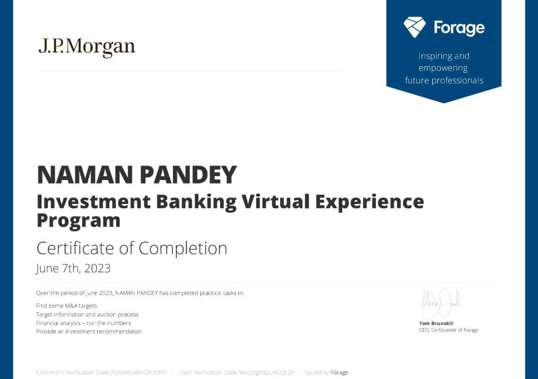 #internship #jpmorganchase #investmentbanking | Naman Pandey #internship #jpmorganchase #investmentbanking | Naman Pandey