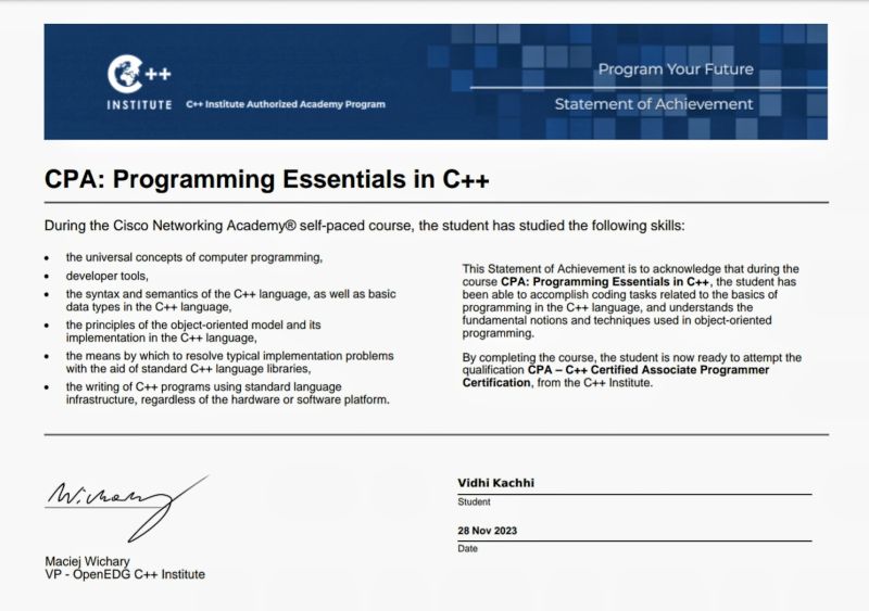 Vidhi Kachhi on LinkedIn: #cppprogramming #cpp #cisco # ... Vidhi Kachhi on LinkedIn: #cppprogramming #cpp #cisco # ...
