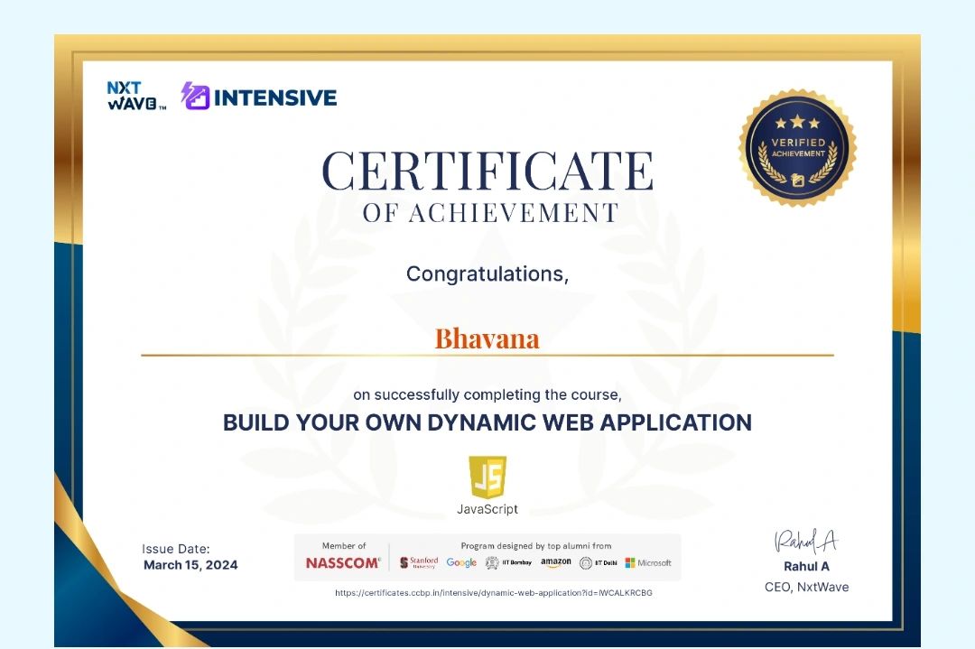 Lakshmi Bhavana Kurra on LinkedIn: #nxtwave #ccbp #javascript #nxtwaveccbp Lakshmi Bhavana Kurra on LinkedIn: #nxtwave #ccbp #javascript #nxtwaveccbp